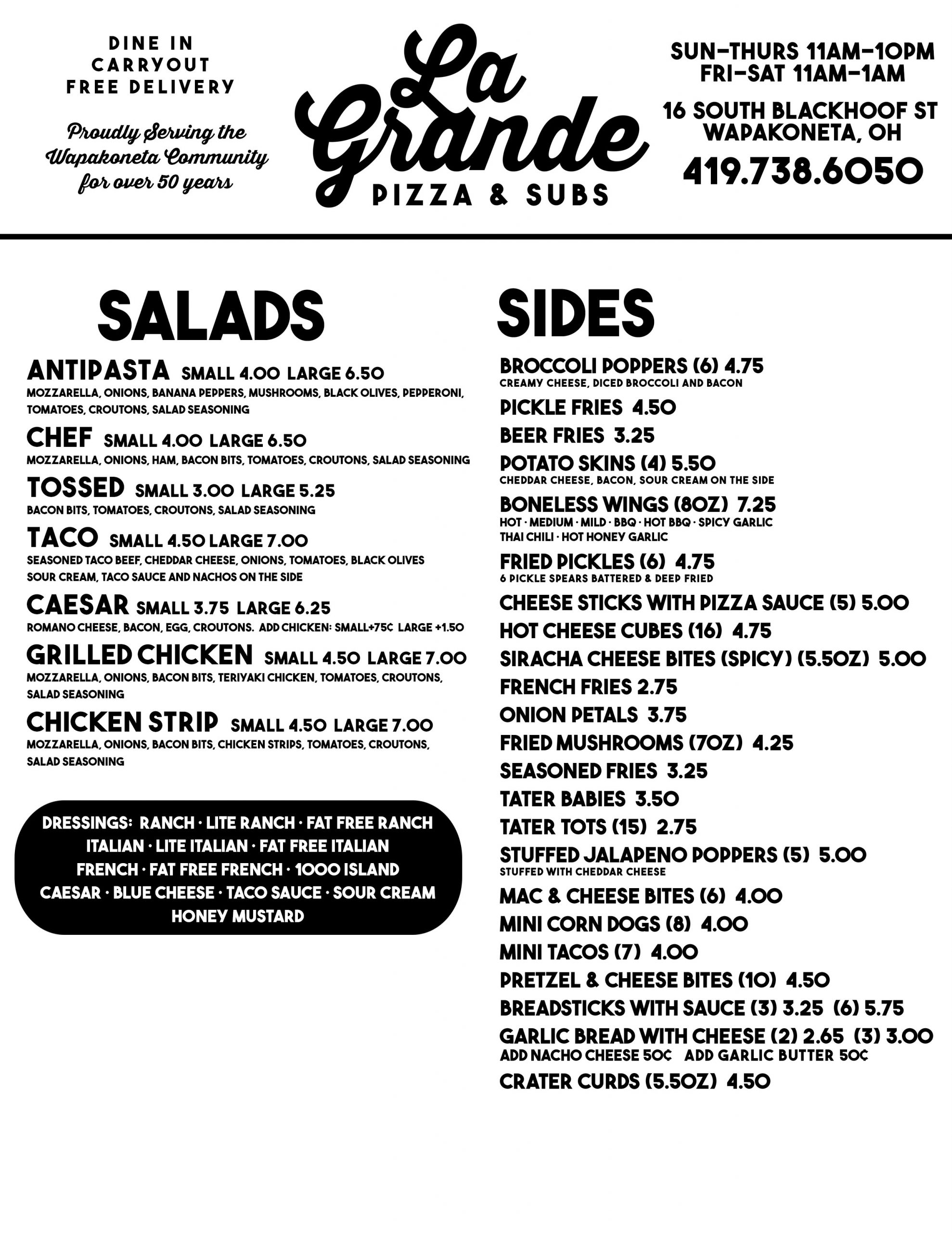 Menu: | LaGrande Pizza & Subs